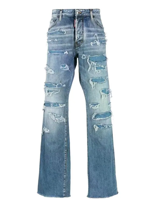Dsquared2 Distressed Straight-leg Jeans - Blue