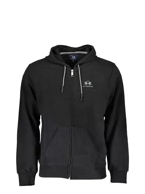 LA MARTINA Logo-embroidered Zip-up Hoodie - Black