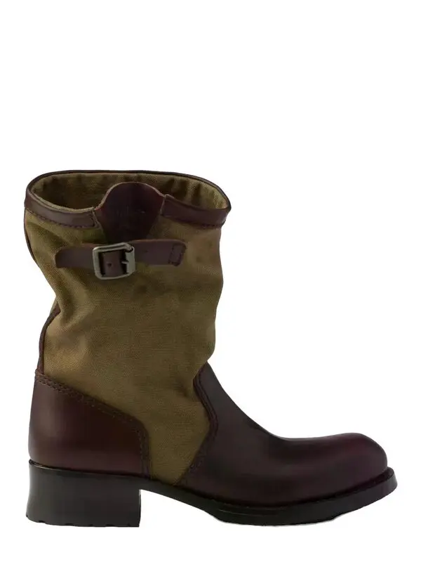 Prada Leather And Canvas Mid-calf Buckled Boots - Brown