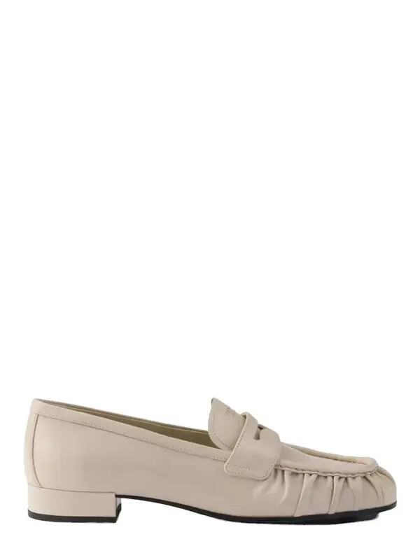 Prada Gathered Leather Loafers With Logo Detail - Neutrals