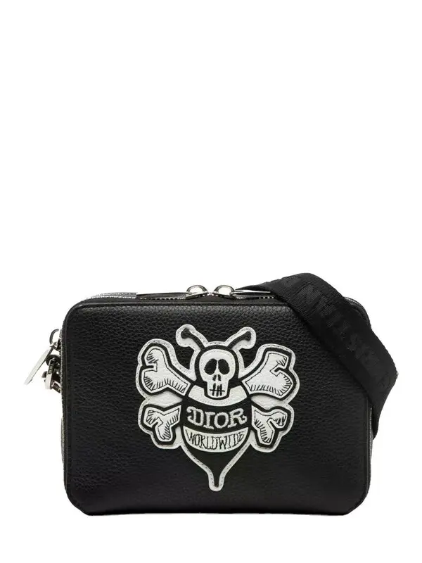 Dior 2020 Shawn Stussy Grained Calfskin Double Zip Pouch - Black