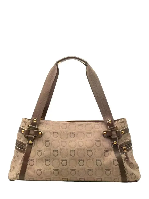 FERRAGAMO 2000-2025 Gancini Canvas Shoulder Bag - Brown