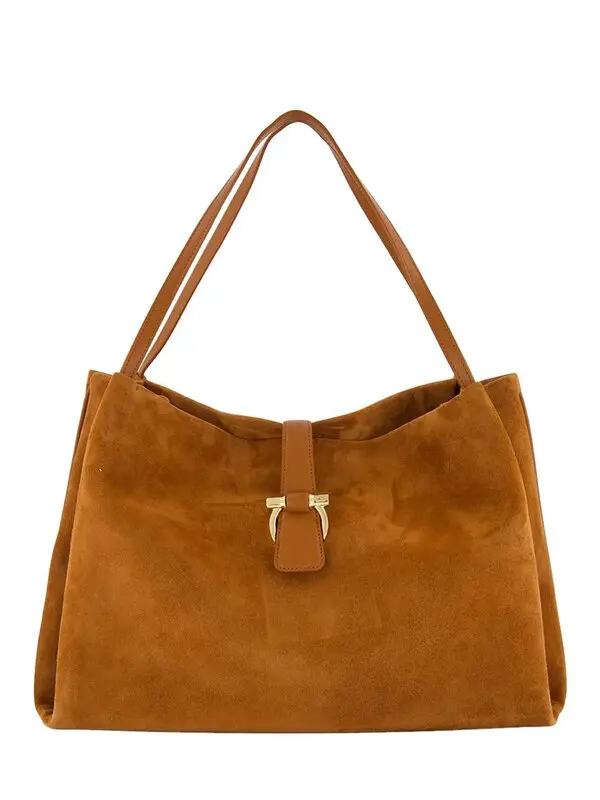 FERRAGAMO Goatskin Suede Tote Bag - Brown