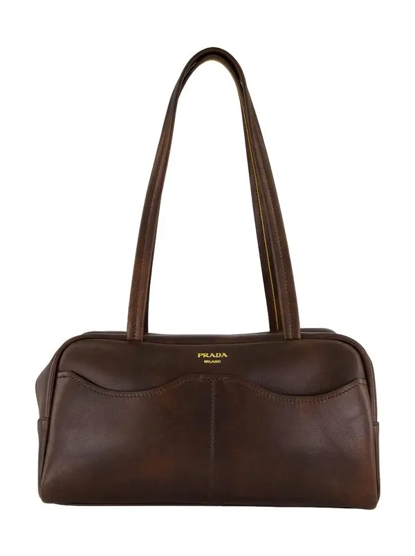 Prada Antiqued Leather Top-handle Bag - Brown