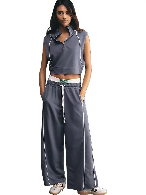 DAILY PRACTICE BY ANTHROPOLOGIE Piped Wide-leg Pants - Folkstone Gray