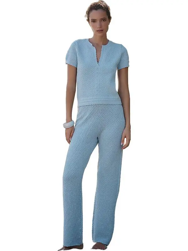 SNDYS Blaire Knit Wide-leg Pants - Light Blue