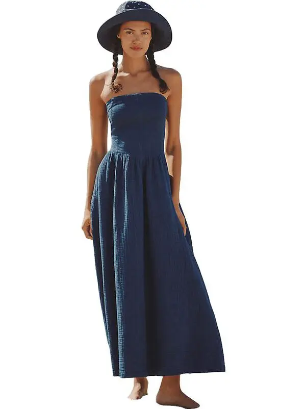 SNDYS Runa Strapless Midi Dress - Indigo
