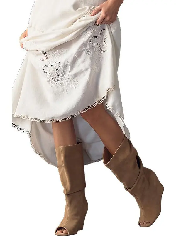 SILENT D Kiki Peep-toe Tall Boots - Natural Kid Suede