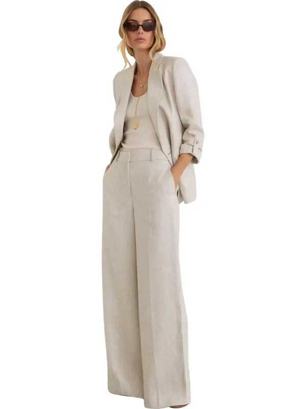 REISS Linen-blend Wide-leg Trousers - Neutral