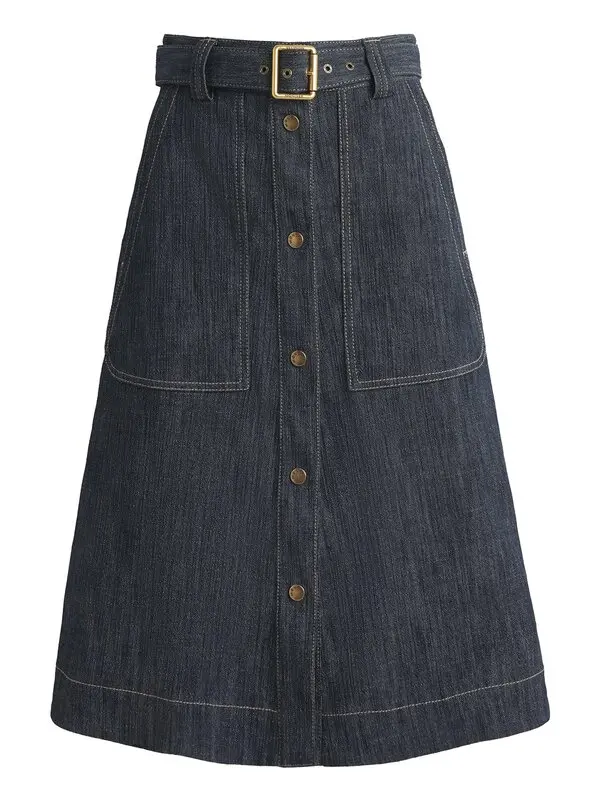 Moncler Denim Belted Midi Skirt - Blue