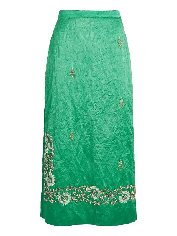 Erdem Floral-embellished Midi Skirt - Green