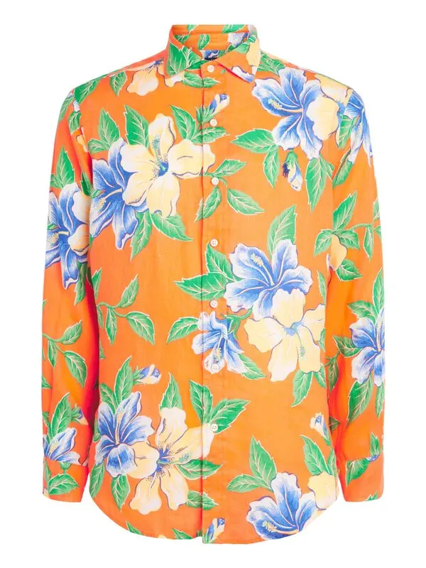 Polo Ralph Lauren Linen Tropical Floral Print Shirt - Orange