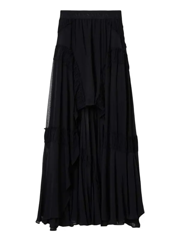 ALLSAINTS Ruched Asymmetric Maxi Skirt - Black
