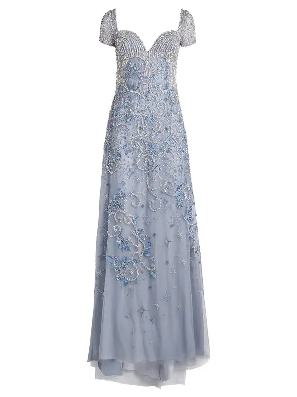GEORGES HOBEIKA Embellished Tulle Gown - Blue