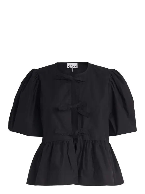 GANNI Cotton Poplin Peplum Blouse - Black