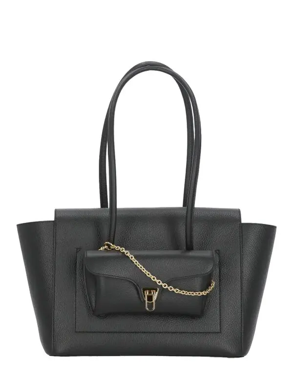 COCCINELLE Double Beat Grained Leather Bag - Black