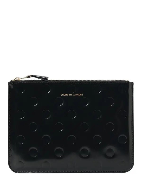 Comme Des Garçons Brushed Leather Pouch With Embossed Polka Dots - Black