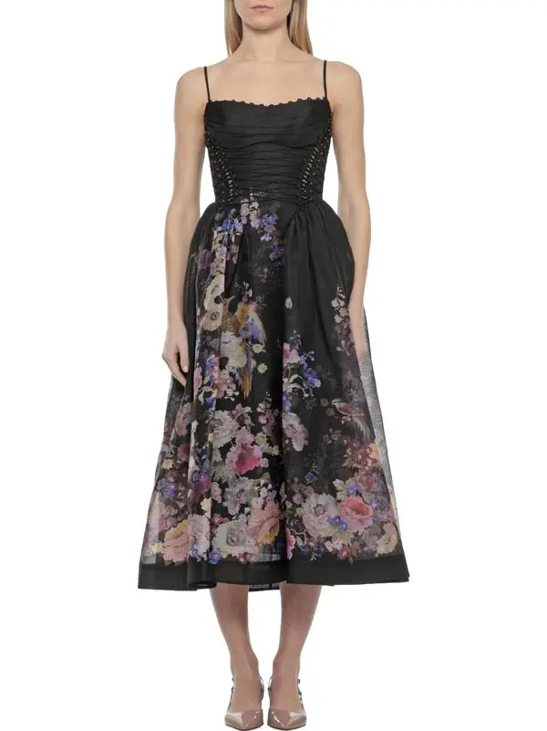 Zimmermann Floral Print Midi Dress - Black