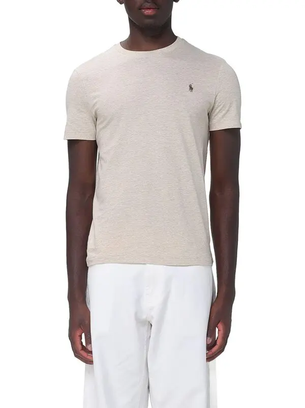 Polo Ralph Lauren Slim Fit Cotton T-shirt With Embroidered Logo And Crew Neck - Sand