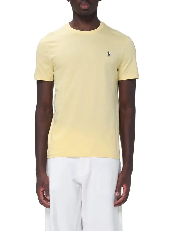 Polo Ralph Lauren Slim Fit Cotton T-shirt With Embroidered Logo And Crew Neck - Yellow