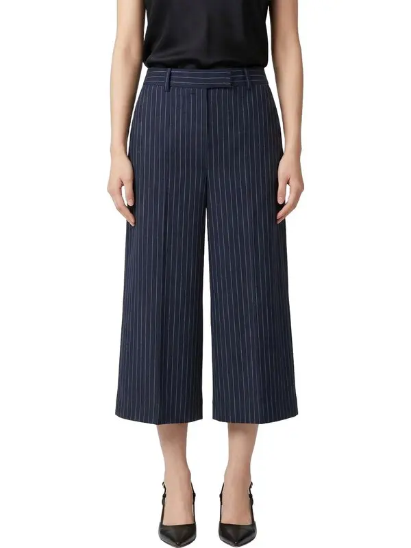 LARDINI Striped Linen Blend Cropped Trousers - Blue