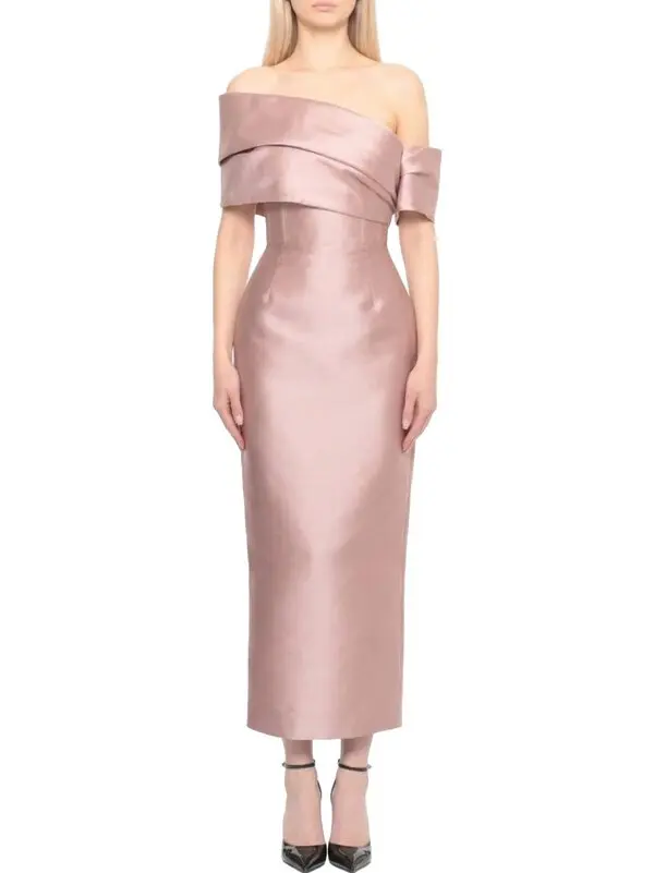 Solace London One Shoulder Satin Midi Dress - Pink