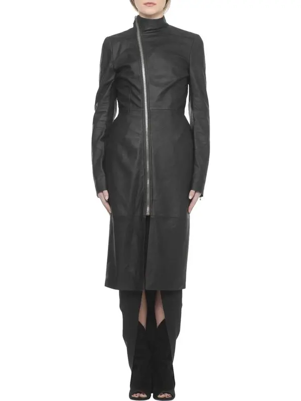 Rick Owens Long Leather Jacket - Black