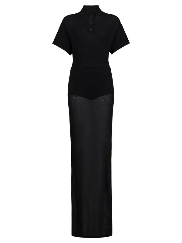 Alaïa Wool Knit Polo Dress - Black
