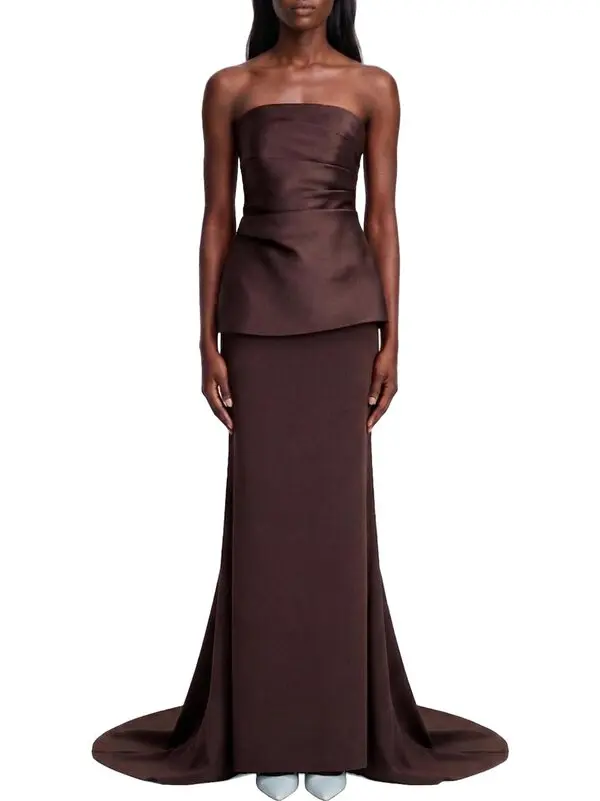 Solace London Satin Off-the-shoulder Maxi Dress - Brown