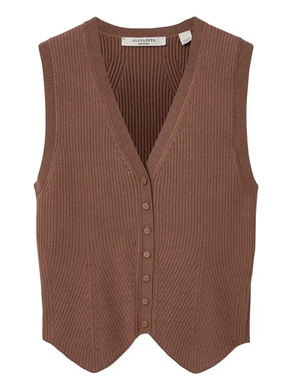 ALLSAINTS Cruz Rib Knit Waistcoat - Brown