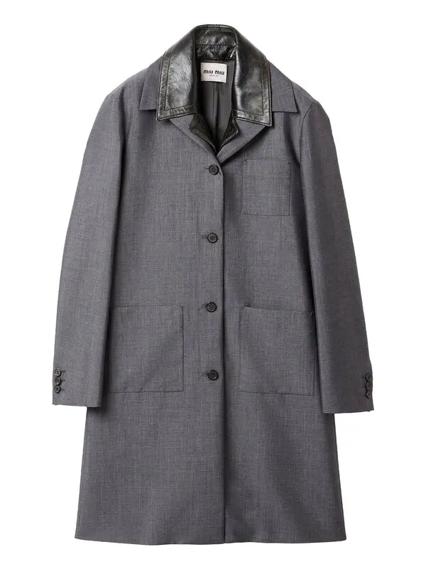Miu Miu Mohair And Wool Jacket With Leather Trim - Grey