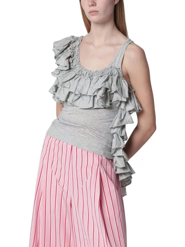 Dries Van Noten Mélange Tank Top With Ruffles - Grey