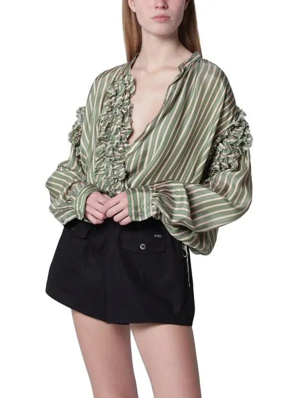 Dries Van Noten Striped Wrap Shirt In Cupro - Green