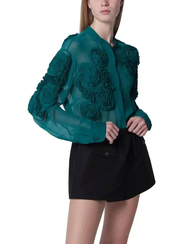 Dries Van Noten Viscose Shirt With Rose Embroidery - Green