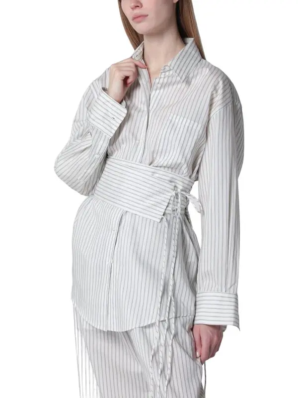 RÓHE Silk Striped Shirt With Belt - White