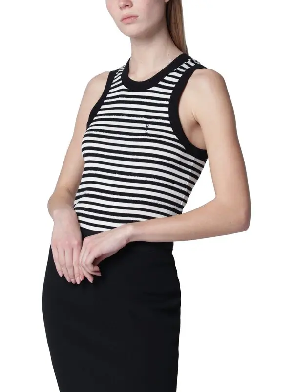 Saint Laurent Striped Cassandre Sleeveless Cotton-blend Top - Black
