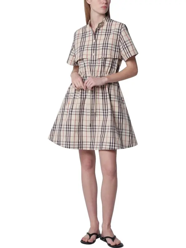 Burberry Check Short-sleeve Cotton Dress - Beige