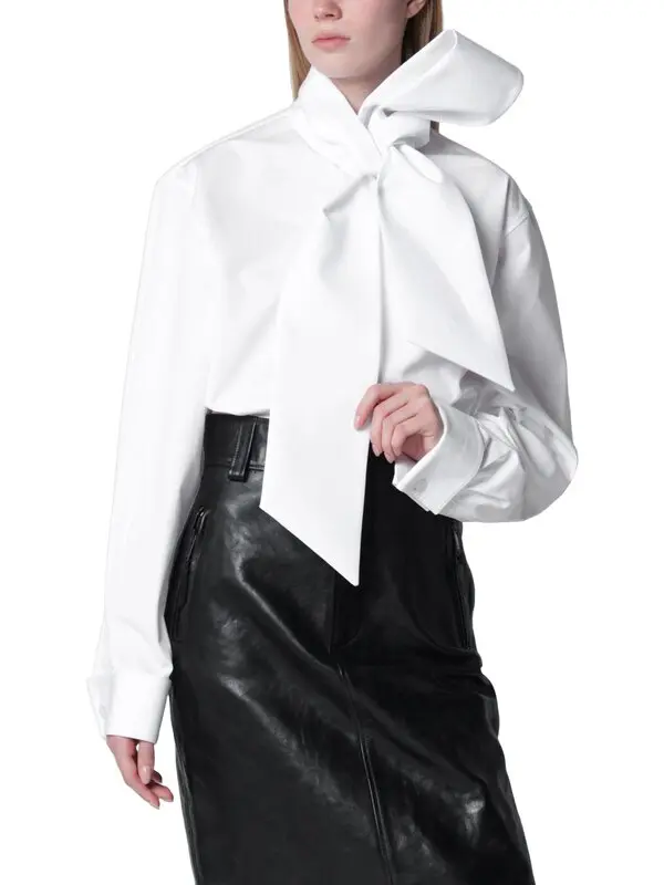 Saint Laurent Cotton Poplin Shirt With Lavallière Collar - White