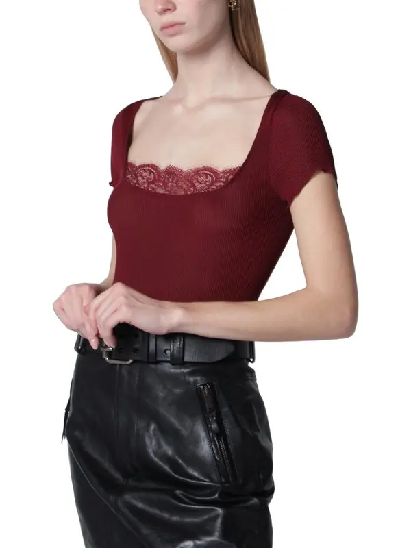Saint Laurent Square-neck Lace T-shirt - Red