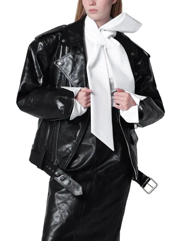Saint Laurent Pebbled Leather Biker Jacket - Black