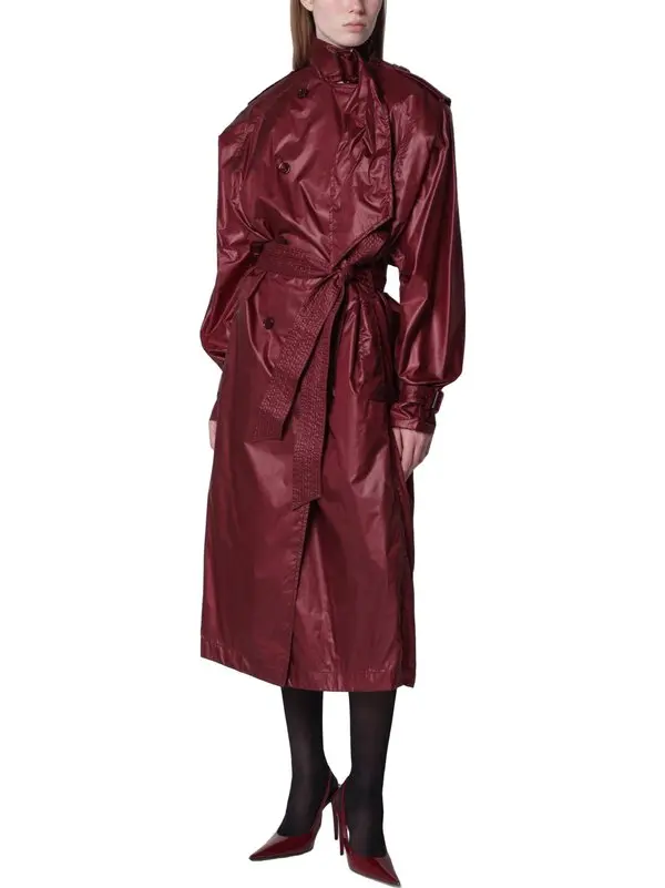 Saint Laurent Waterproof Nylon Trench Coat With Lavallière - Burgundy