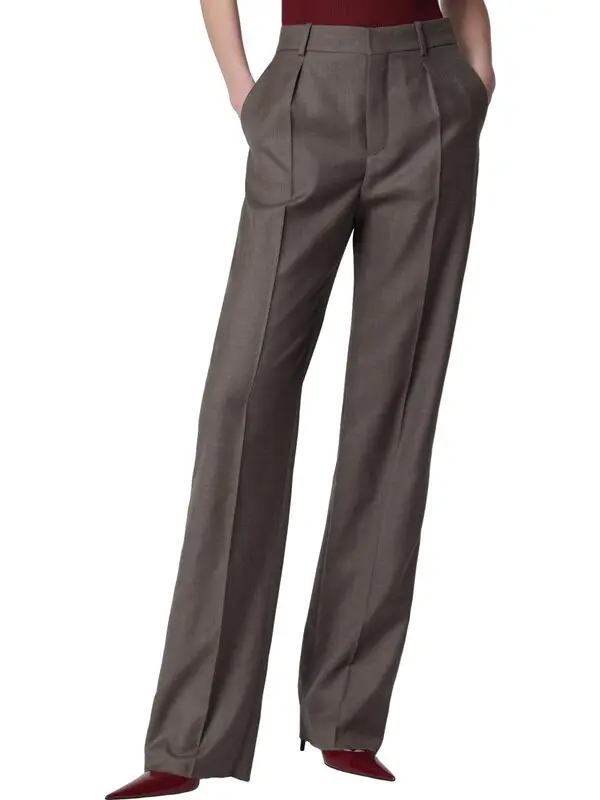 Saint Laurent Mid-rise Tailored Straight-leg Wool Trousers - Brown