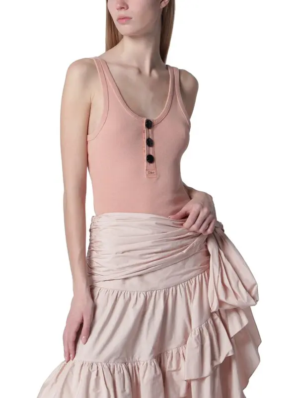 Chloé Fitted Henley Tank Top - Pink