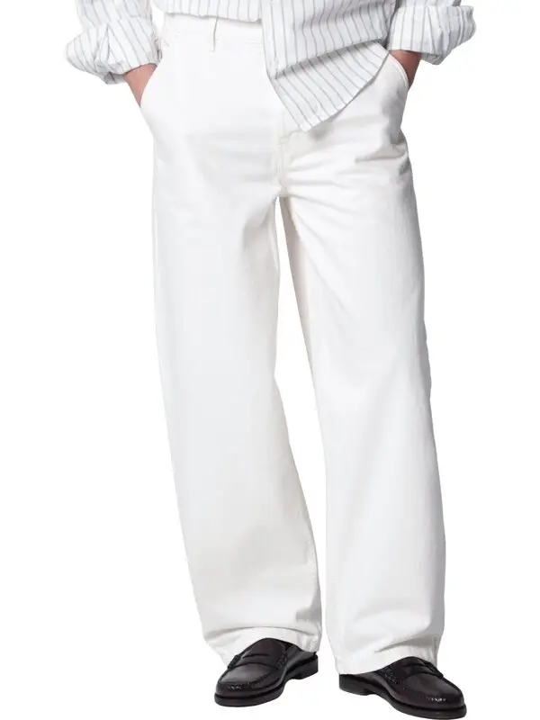 Ami Cotton Denim Wide Leg Trousers - White