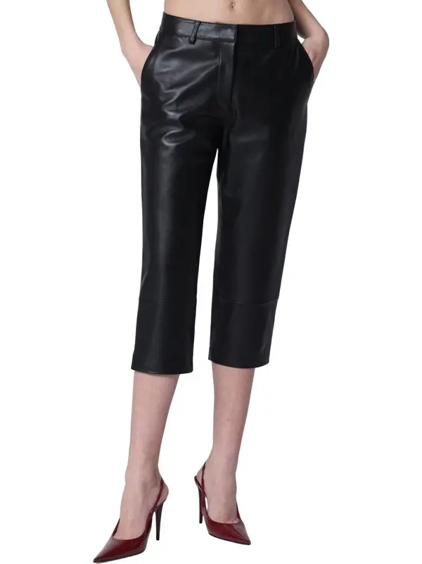 THE FRANKIE SHOP Lior Lamb Leather Capri Pants - Black