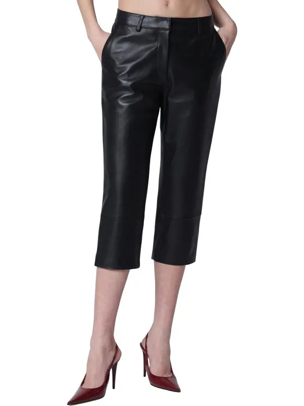 THE FRANKIE SHOP Lior Lamb Leather Capri Pants - Black