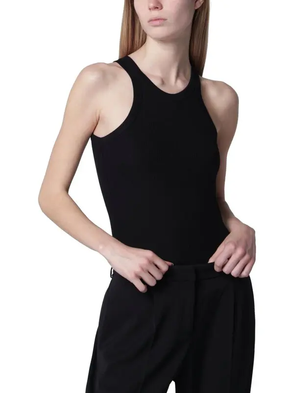 Sportmax Ribbed Cotton And Silk Halterneck Tank Top - Black