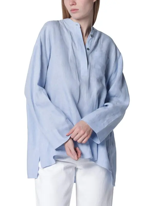 Max Mara Pure Linen Mandarin-collar Shirt - Light Blue
