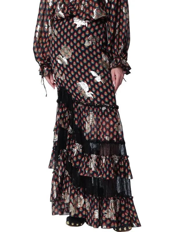 Etro Long Skirt In Silk Blend With Fil Coup - Multicolor