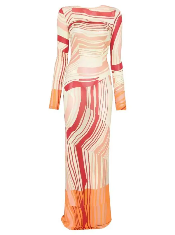 Raquel Diniz Abstract-print Open-back Maxi Dress - Neutrals
